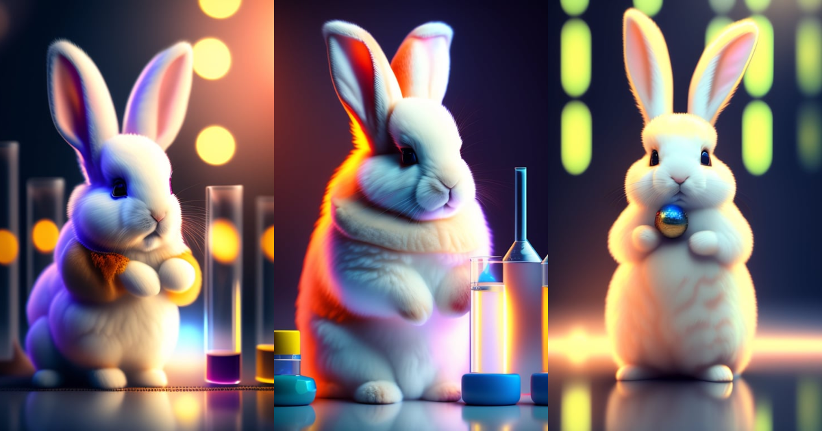 Lexica - A 3d render of a cute fuzzy pet rabbit dressed in a white lab ...