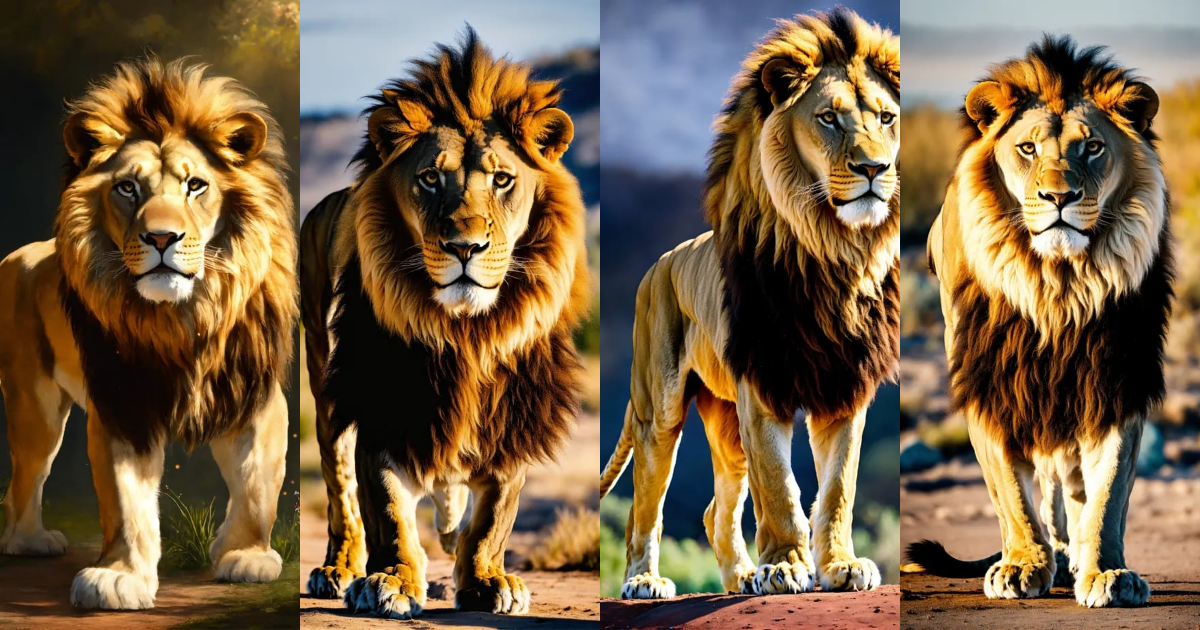 Lexica - A bipedal lion with white fur standing on two legs