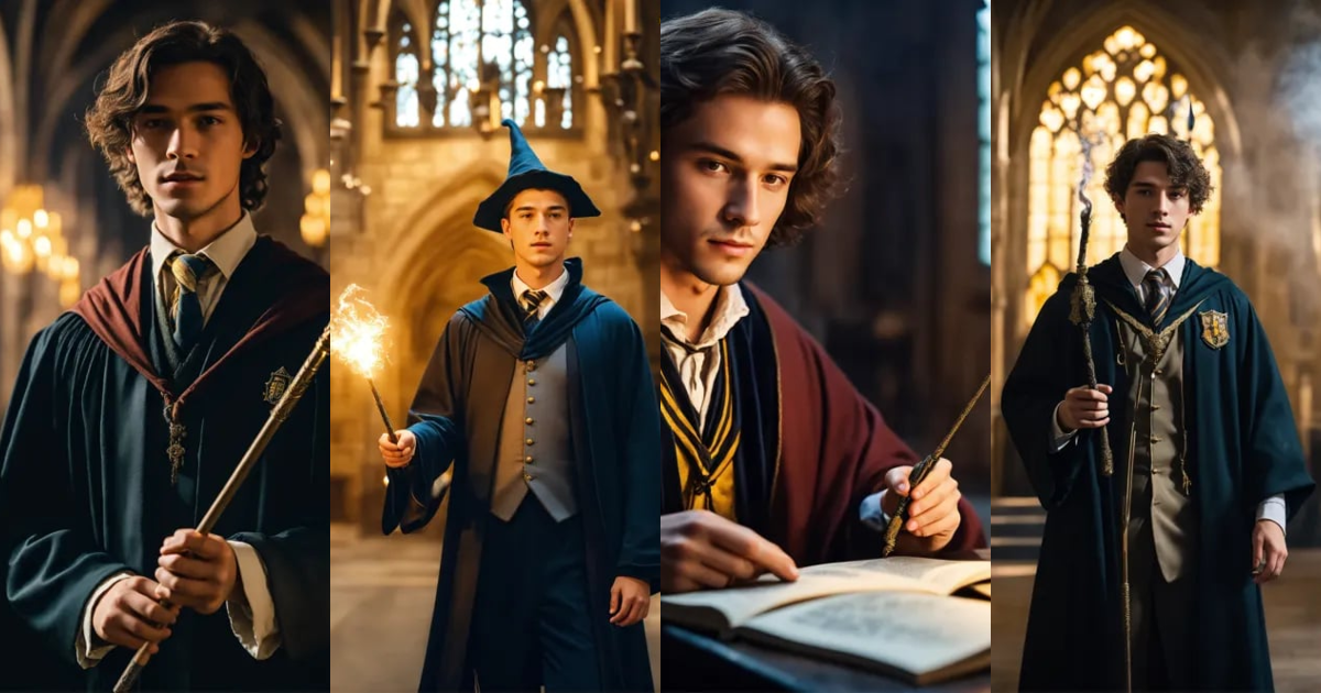 Lexica - Very buatiful man young wizard, inside Hogwarts with a Magic ...