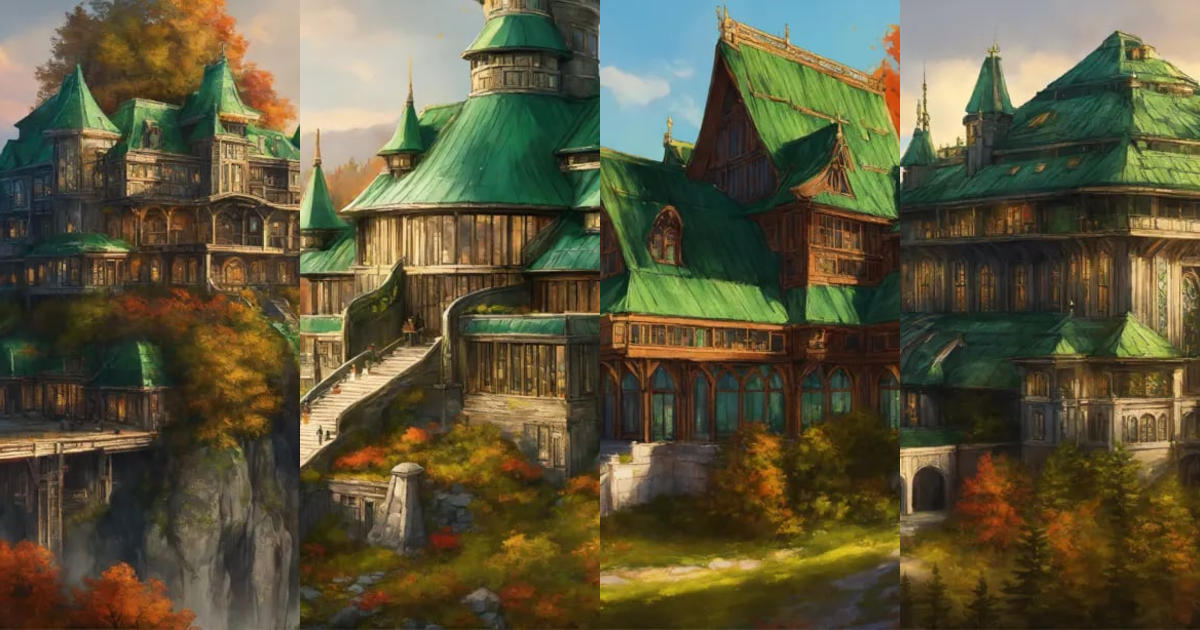 Lexica - Drawing of the full image of a high elf sci fi palace with a ...