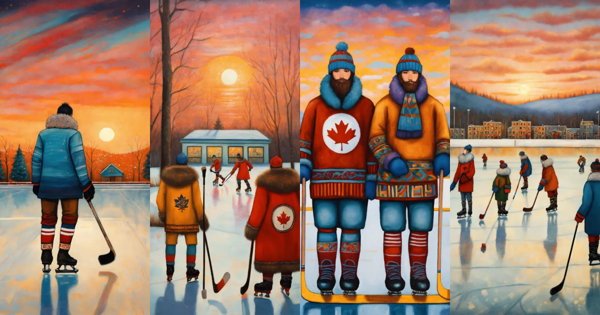 Lexica - Amazing Canadian hockey players in the sunset outdoor skating ...