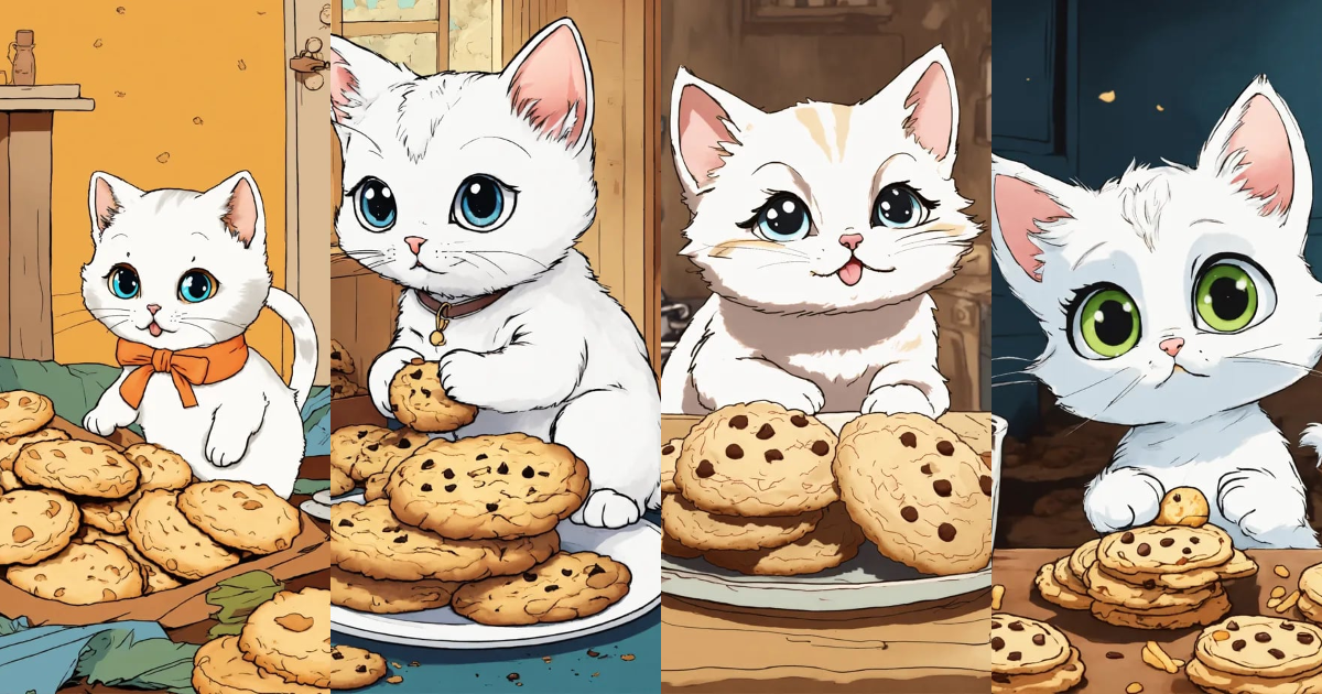 Lexica - A cute ADORABLE white LITTLE cat WITH BIG EYES, eating messy ...