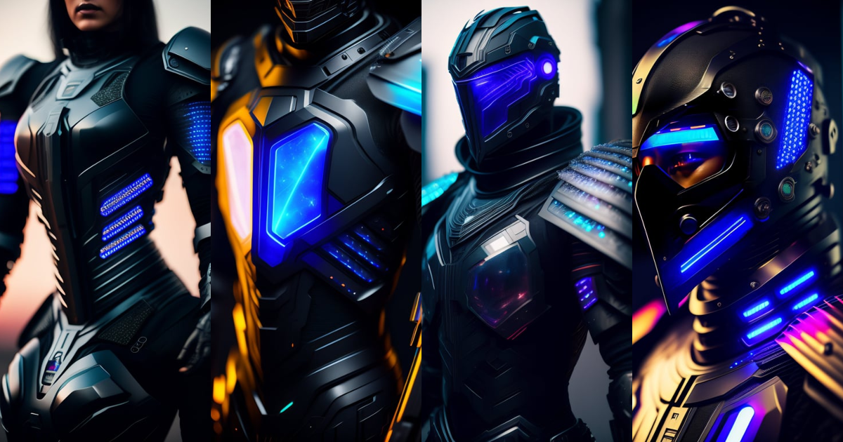 Lexica - A photograph of a cyberpunk armour made of black titanium and ...