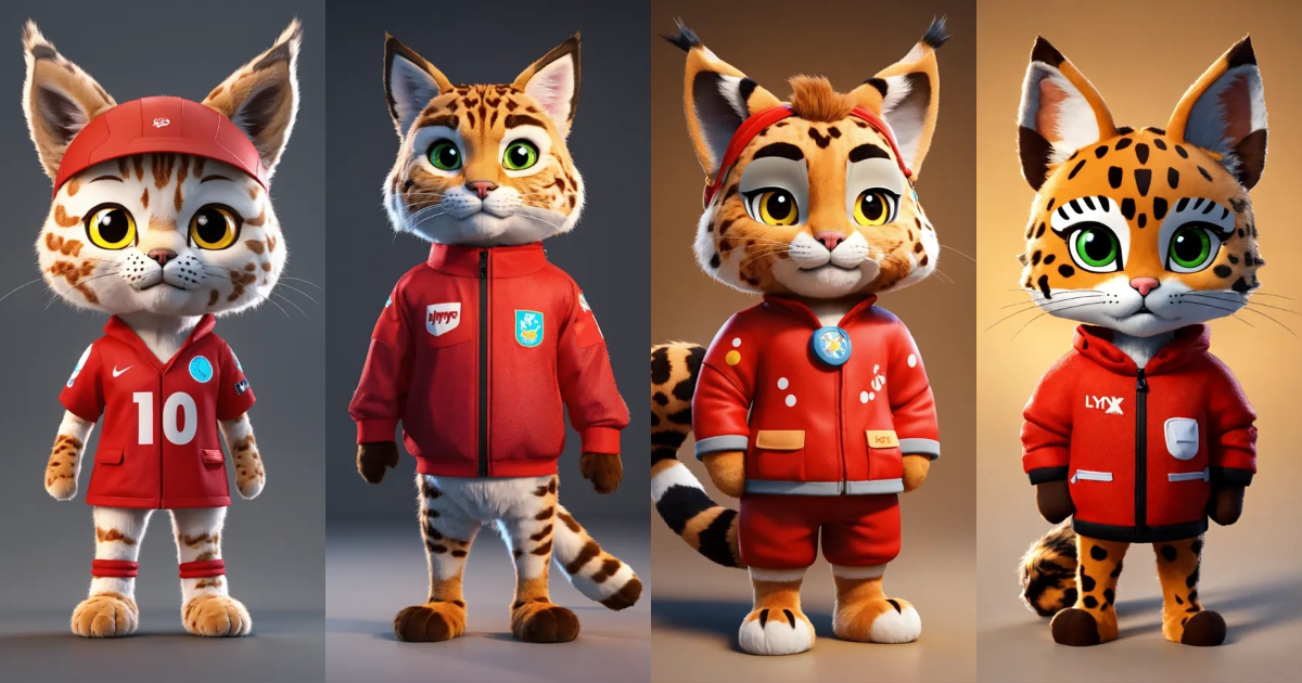 Lexica - Lynx female cat as a mascott, standing straight, wearing red ...