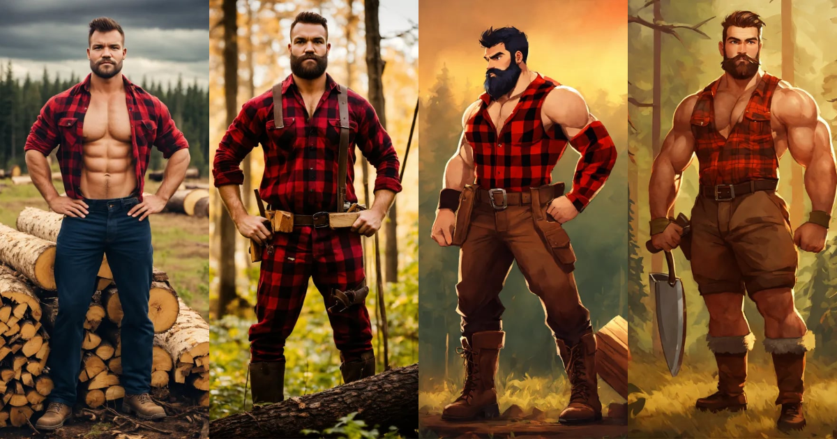 Lexica - Strong lumberjack. He is brawny and robust.