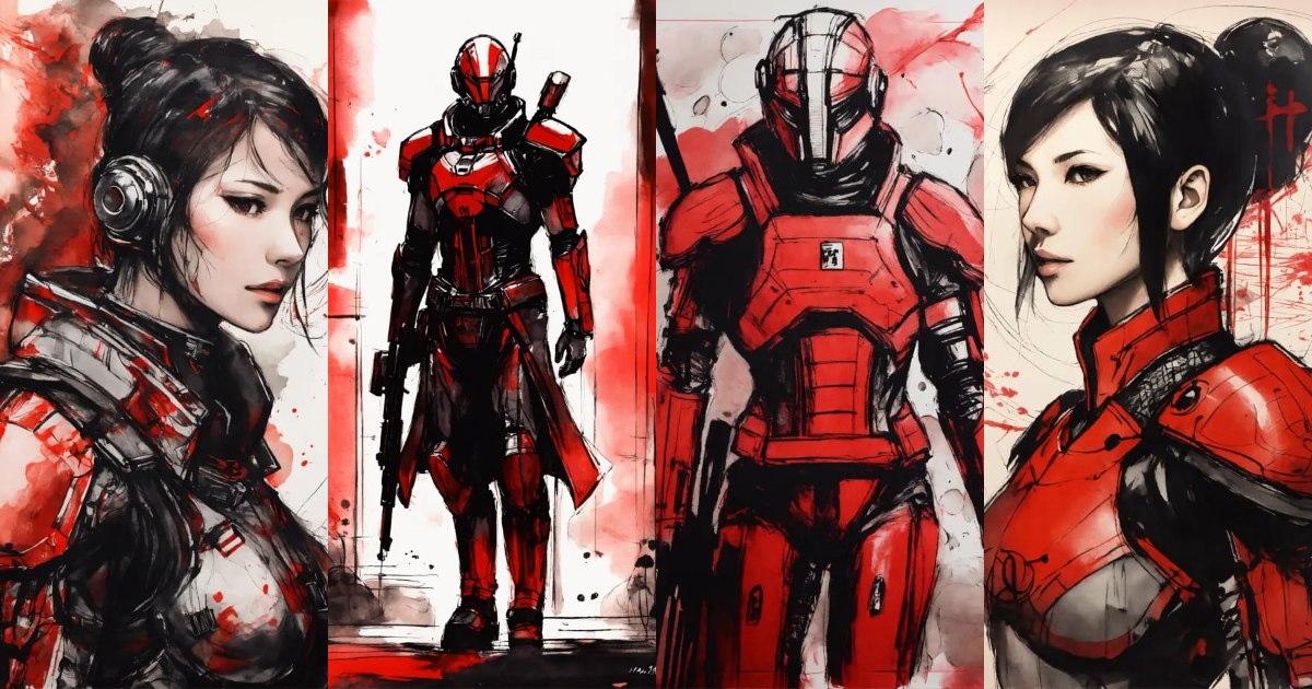 Lexica - Commander shepard Shuǐmò huà, 水墨画, black and red ink, ink art ...