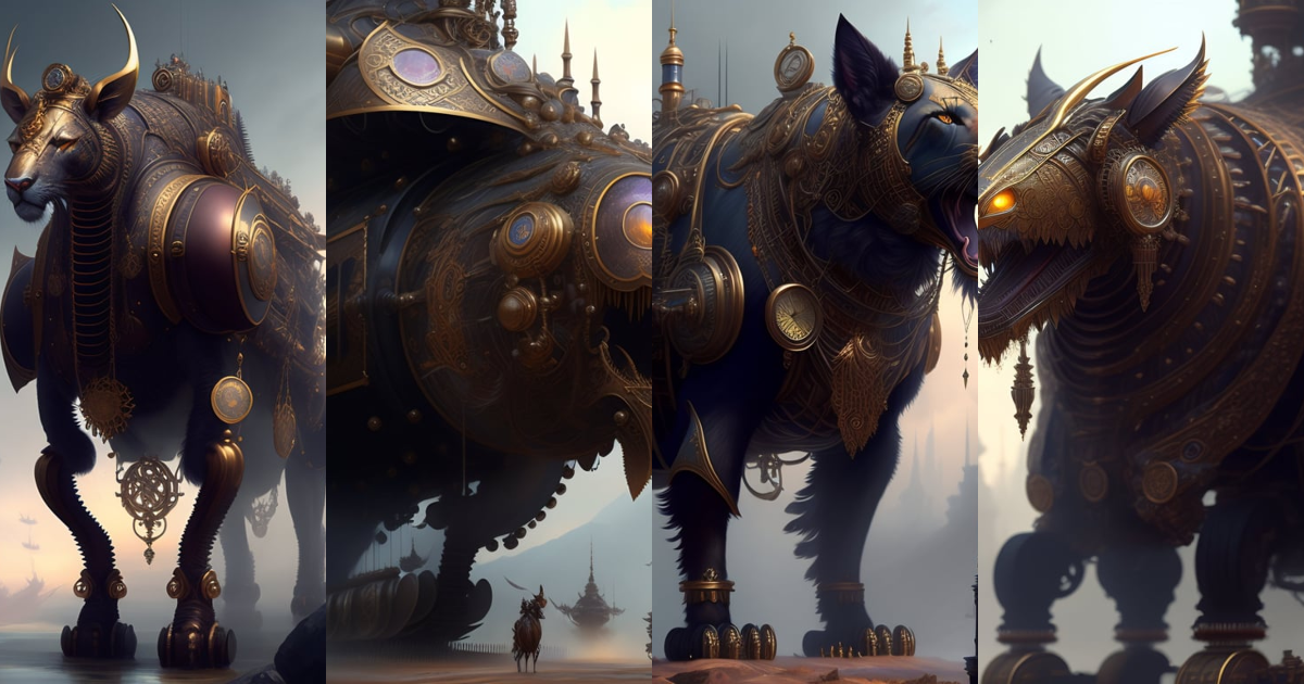 Lexica - Epic beast of steampunk, intricate mechanical details, Greg ...