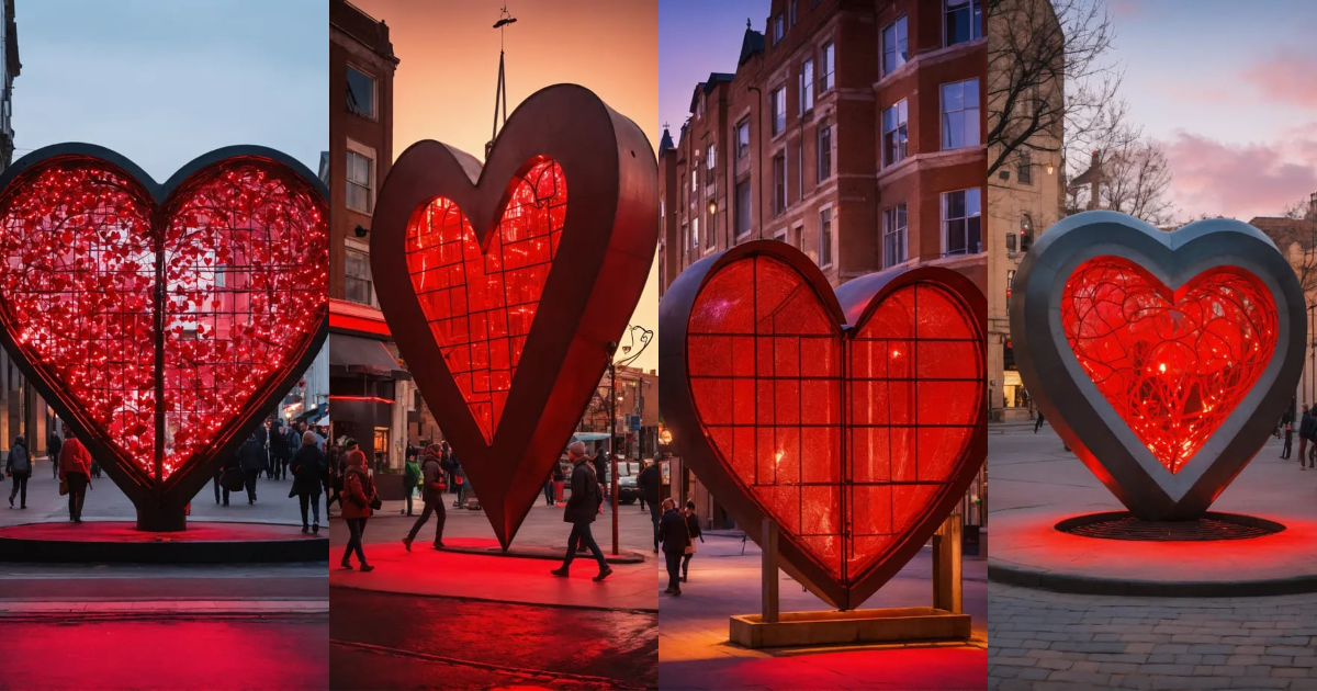 Lexica - A giant heart in iron, with red light inside, right in the ...