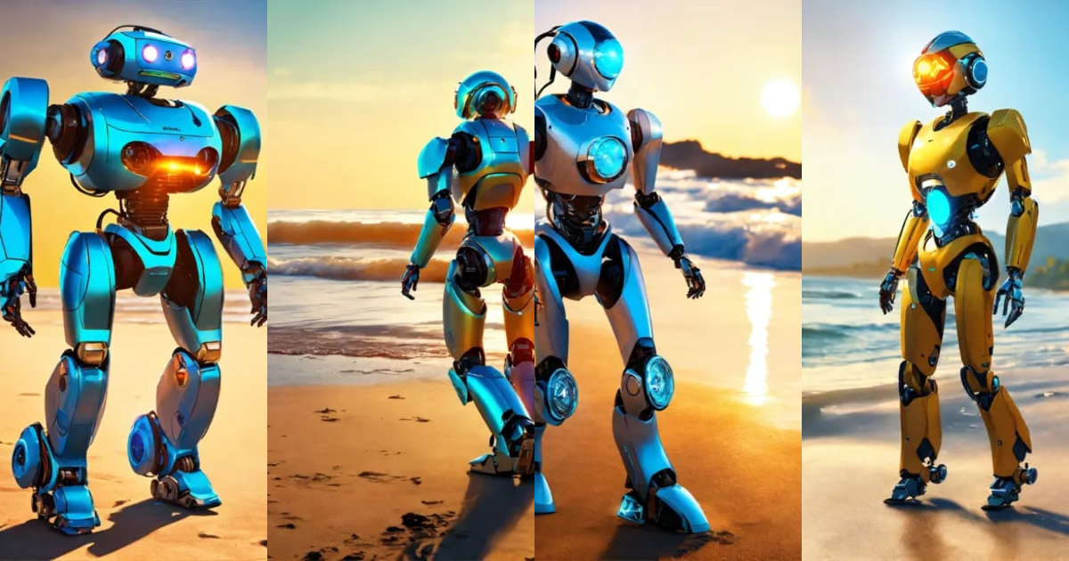 Lexica - A realistic human looking robot walking on the beach with the ...
