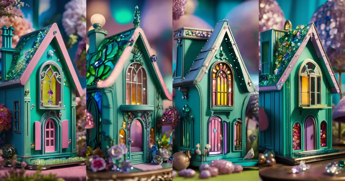 Lexica - Strass swarovski,Tim Burton house,herbe verte en laine , lampe ...