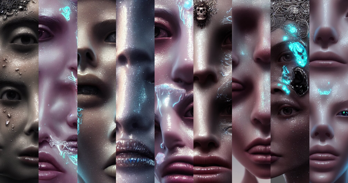 Lexica - Goddess close-up face portrait. with melting bioluminescent ...
