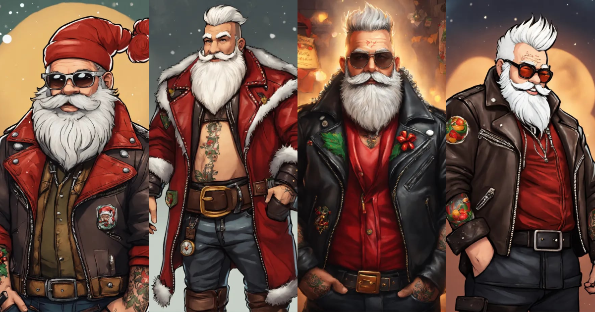 Lexica - Santa clause wearing leather jacket with tattoos and a mohawk ...