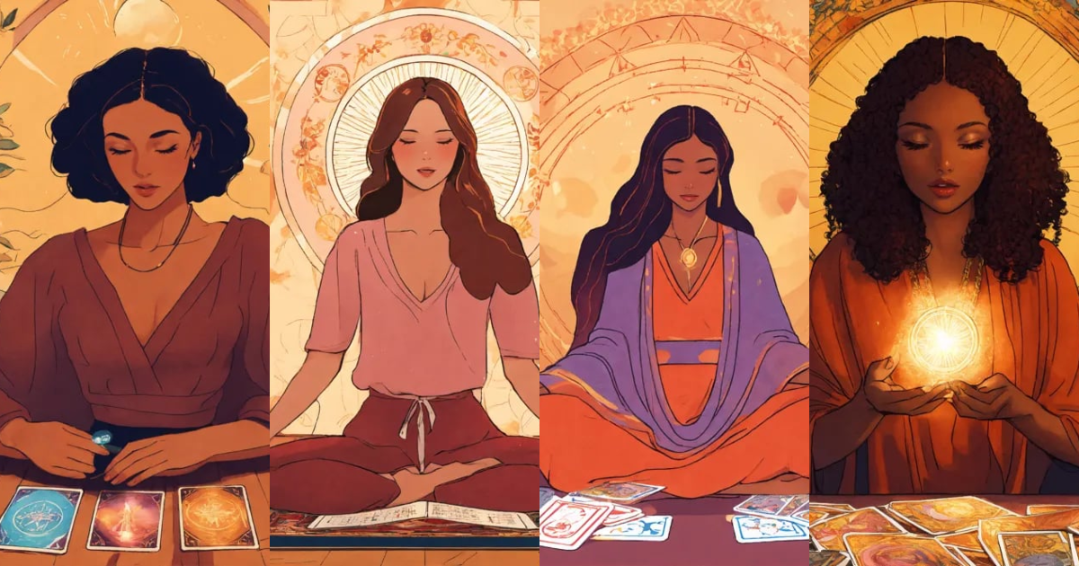 Lexica - Illustration of a woman using oracle cards