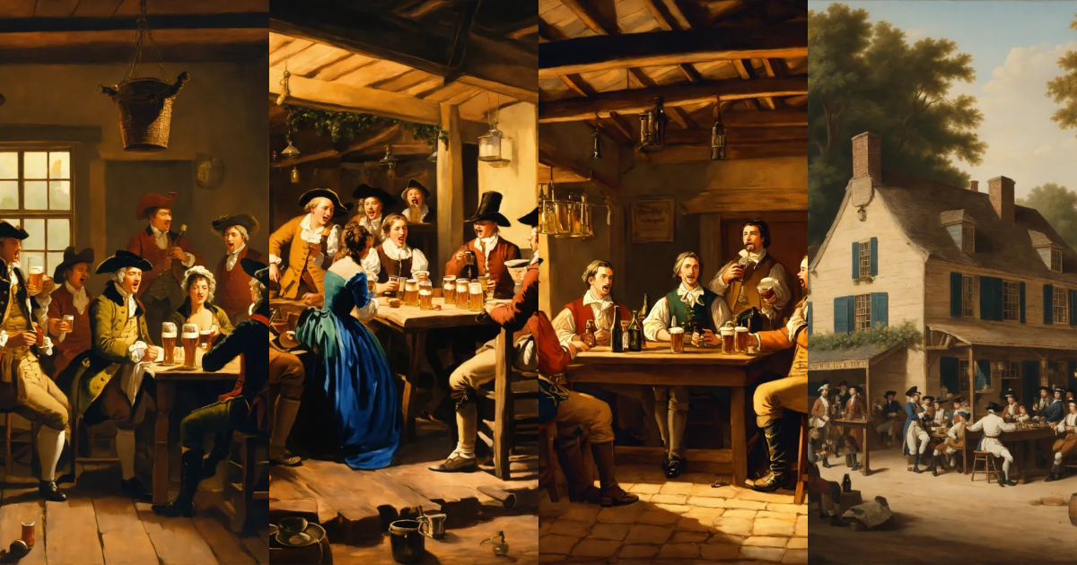 Lexica - A painting of a colonial tavern with people drinking beer and ...