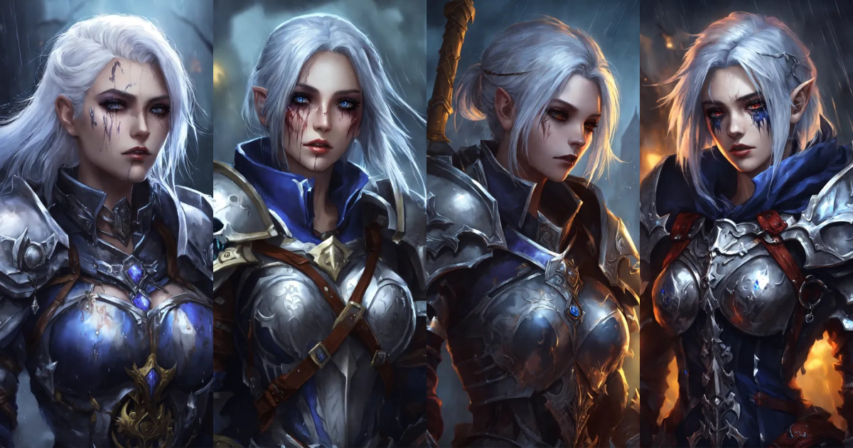 Lexica - Female undead death knight, shining armor, sorrow, silver hair ...