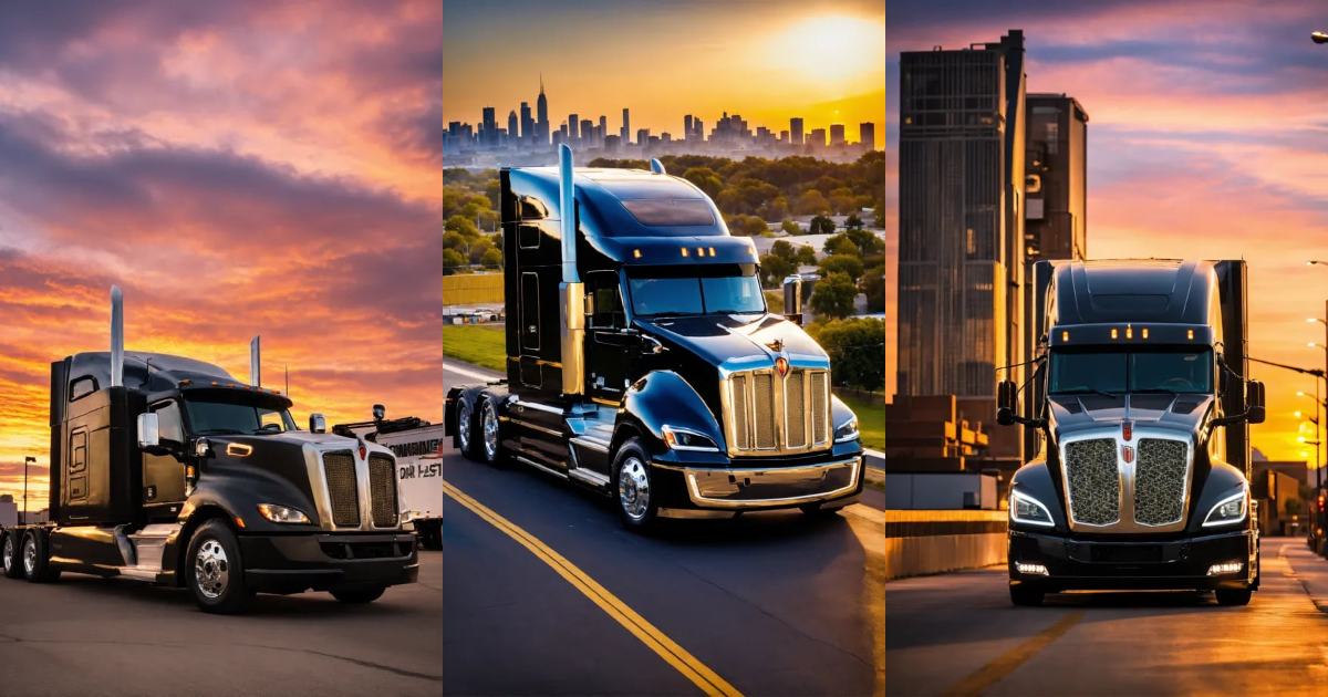 Lexica - 2022 Kenworth T680 black with gold trim downtown background ...