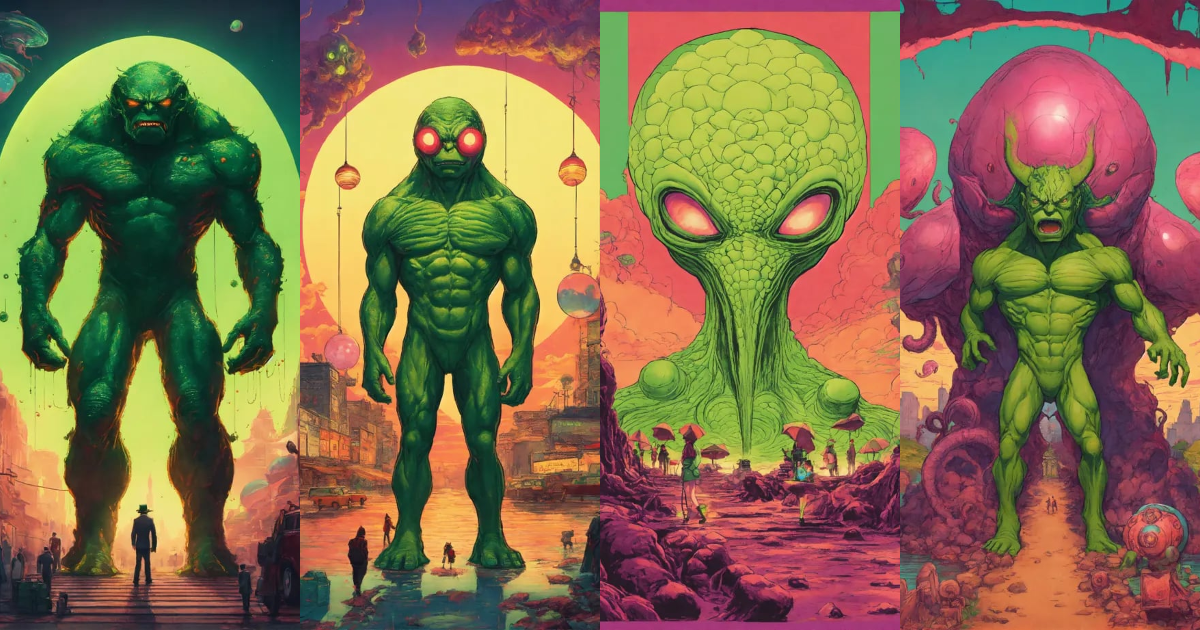 Lexica - Lovecraftian aliens in hulk style, trending on art stations ...