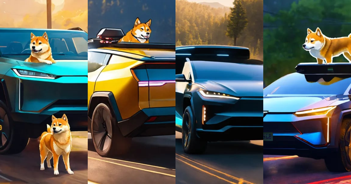 Lexica - A shiba inu from the dogecoin cryptocurrency driving a tesla ...