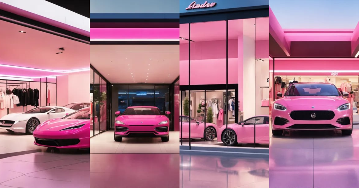 Lexica - Indoor, inside mall, small store, car rental store, pink car ...
