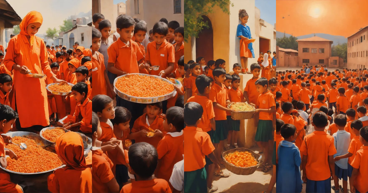 Lexica - A painting with a white background showing school children ...