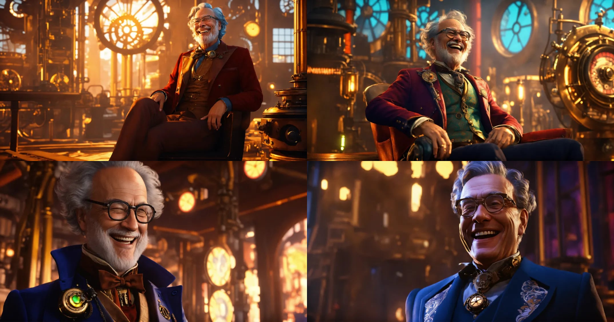 Lexica - Issac asimov laughing in front of steampunk background ...