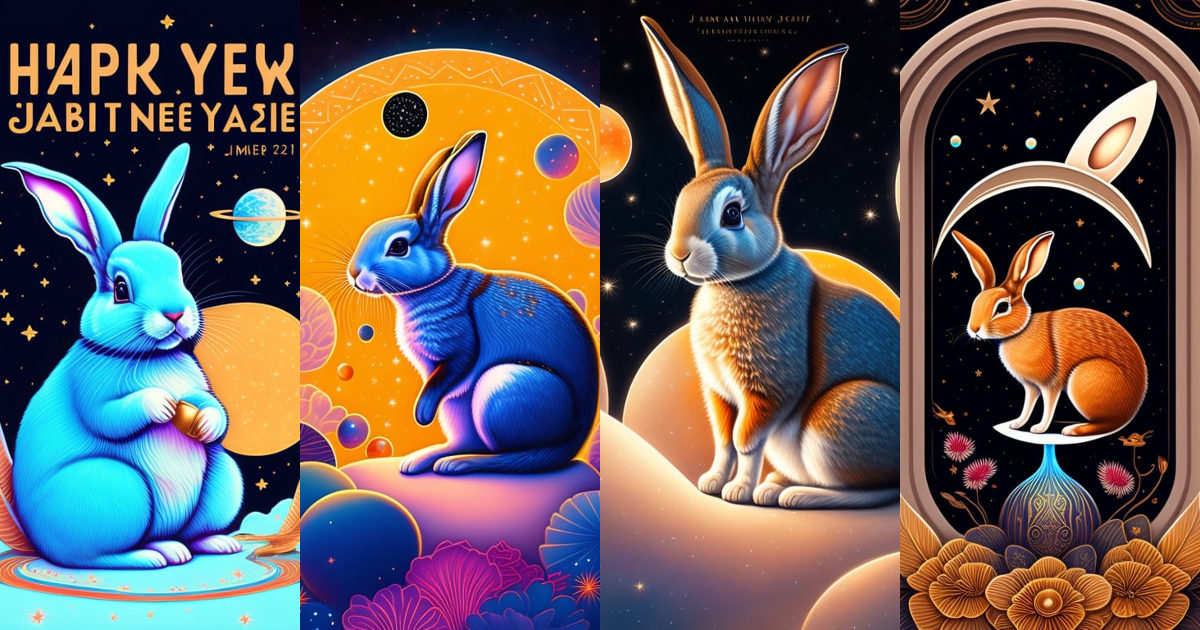 Lexica - 2023 new year card for A lost sci-fi rabbit, space rabbit, interstellar black hole, by ...