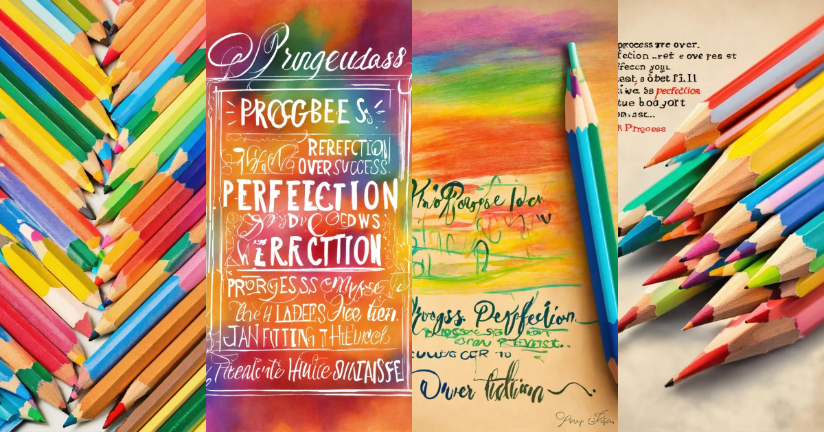 Lexica - Progress over perfection success quote, colorful pencil sketch