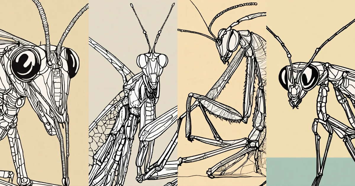 Lexica - Beautiful detailed praying mantis portrait, one line drawing ...