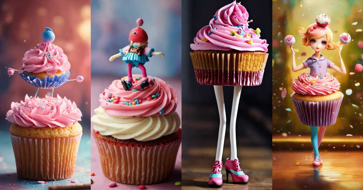 Lexica - A cupcake with legs dancing artistically breathtaking.
