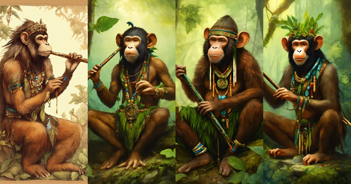 Lexica - A male mandrake shaman, monkey, animal, playing a flute ...