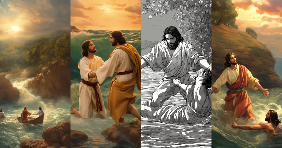 Lexica - Jesus catch peter's hand to save peter from drowning