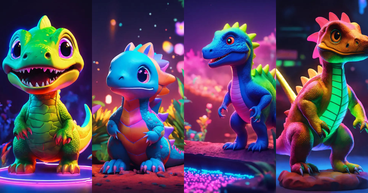 Lexica - Cute dino nft NEON IŞIKLI 4K 8K