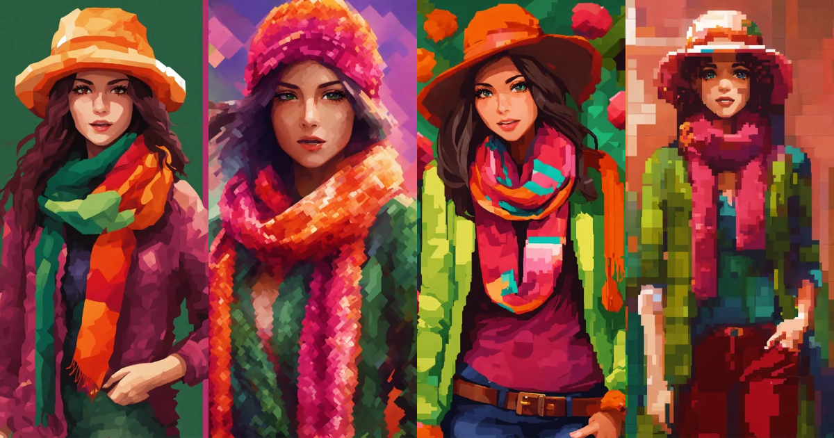 Lexica - Full body, BRUNE pixelated woman, green and raspberry colors ...