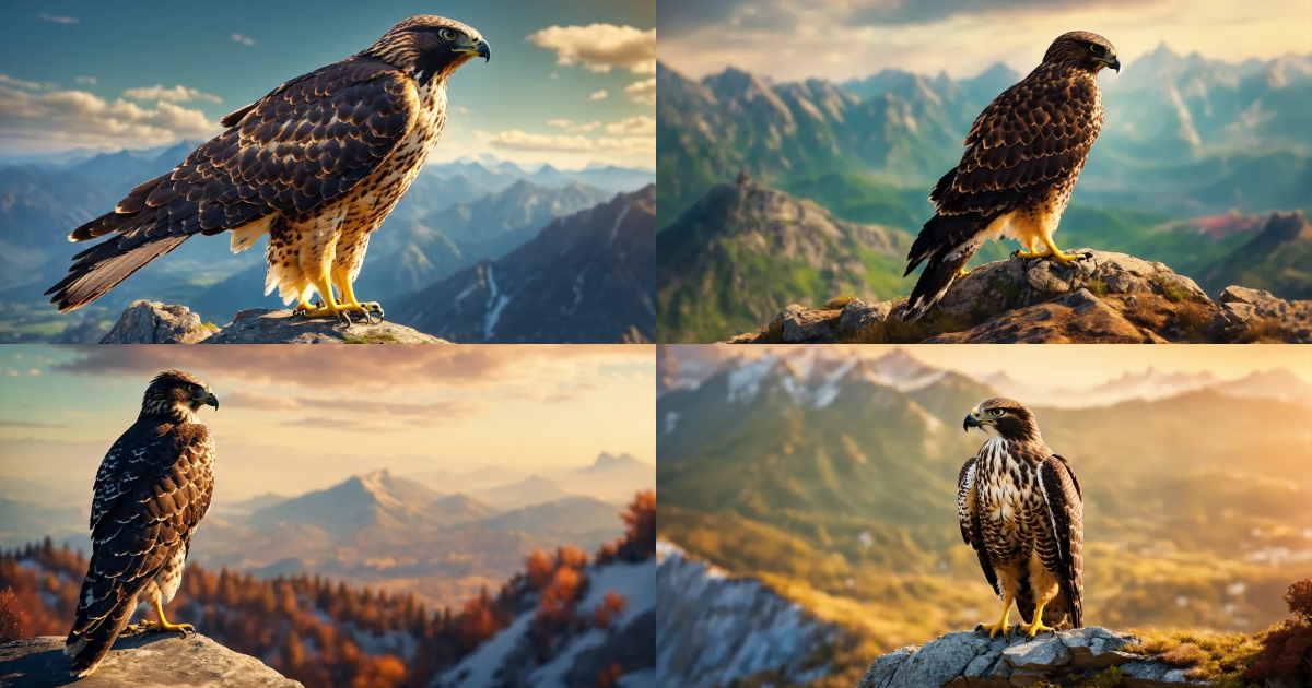 Lexica - An image of a hawk perched on a mountain peak, cartoonish, 8k ...