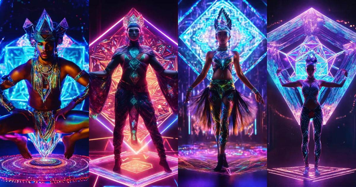 Lexica - Digital Shaman Dancer dancing in diamond and shimmer black ...