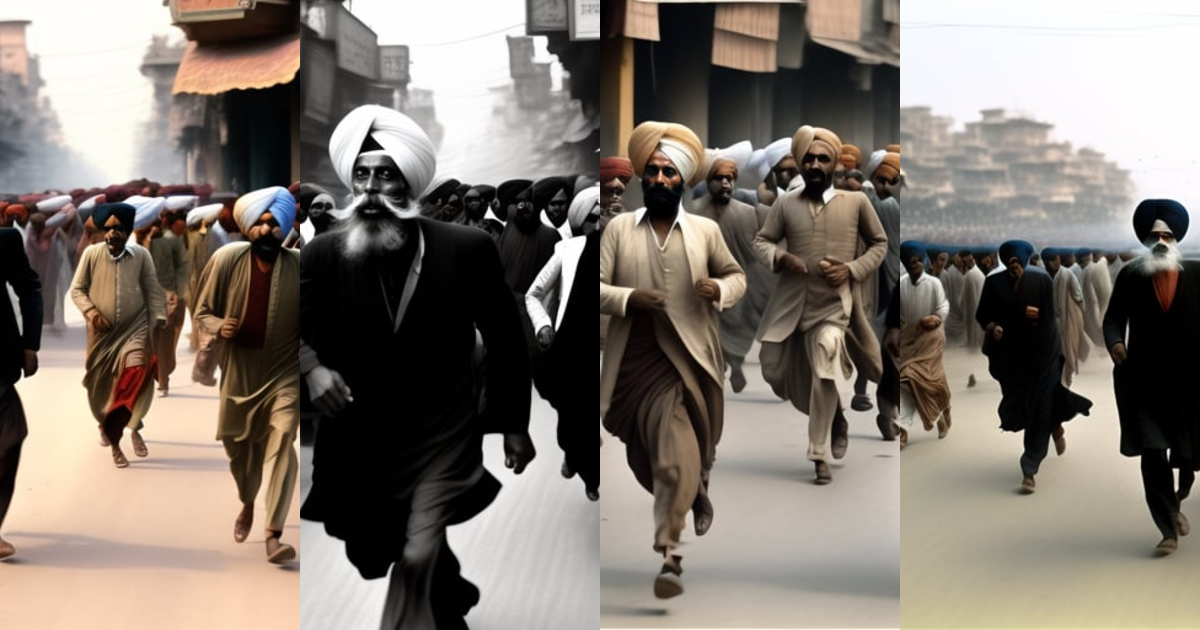 Lexica - A sardar being chased by a crowd of people, on the streets of ...