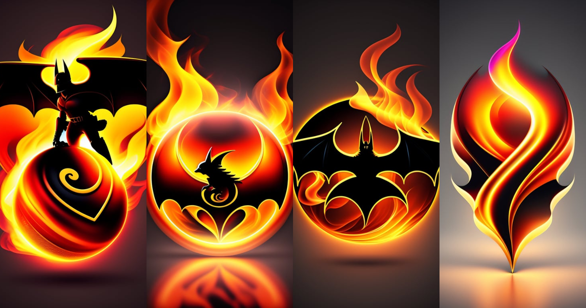 Lexica - Logo + bat + smoke surrounding + solid background + flames