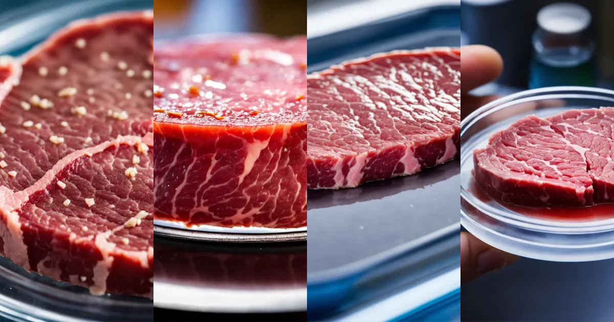 Lexica - Simple photo of a miniature piece of raw steak sample in a ...