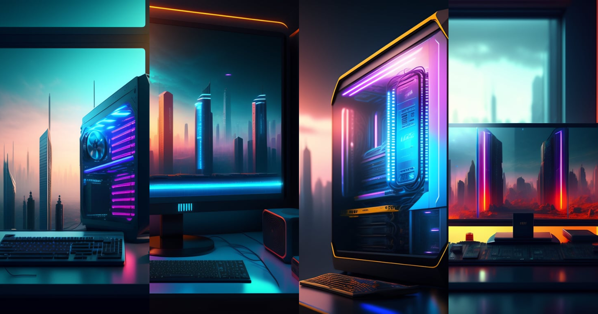 Lexica - Computer in cyberpunk style, transparent side glass, against ...