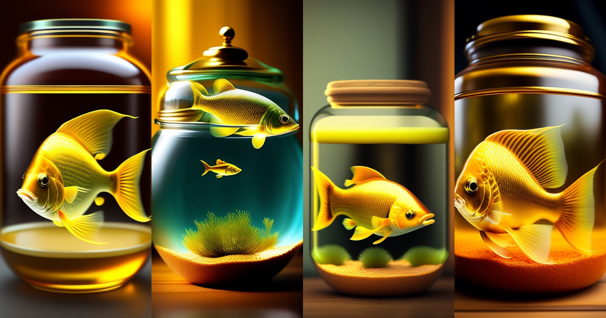 Lexica - A cute little golden fish in a small jar fish tank