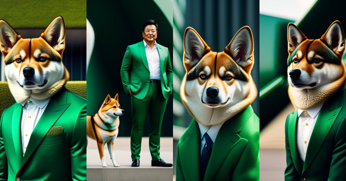 Lexica - Medium Shot of a shiba inu dressed in a fancy green suit ...