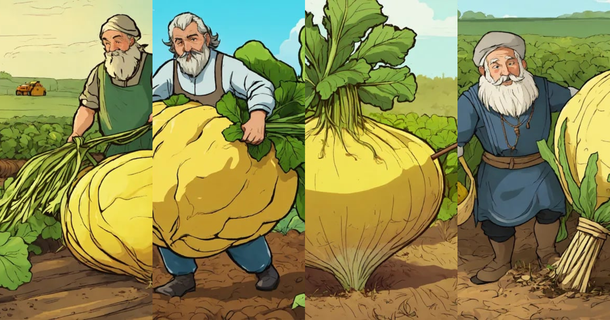 Lexica - Cartoon style giant yellow turnip with huge green leaves in ...