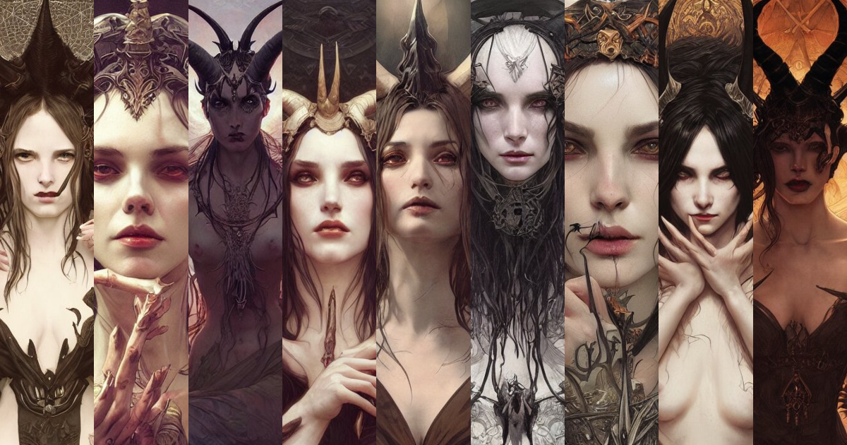 Lexica - A beautiful illustration of a satanic witch with horns in head ...