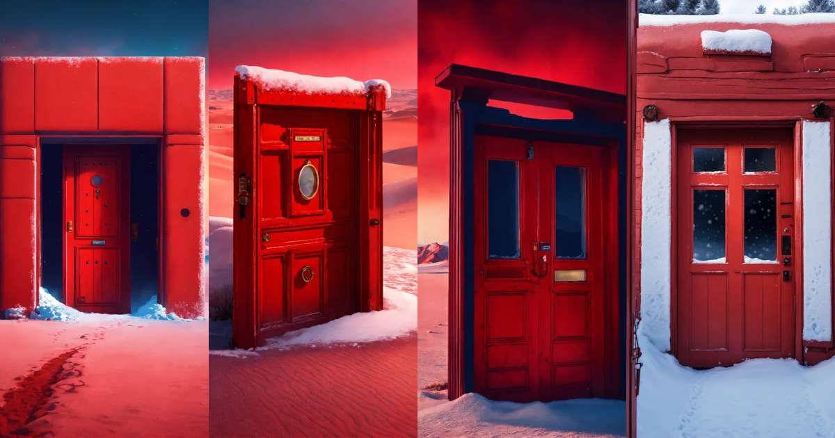 Lexica - Red door in the middle of snow desert, biopunk, retrowave ...