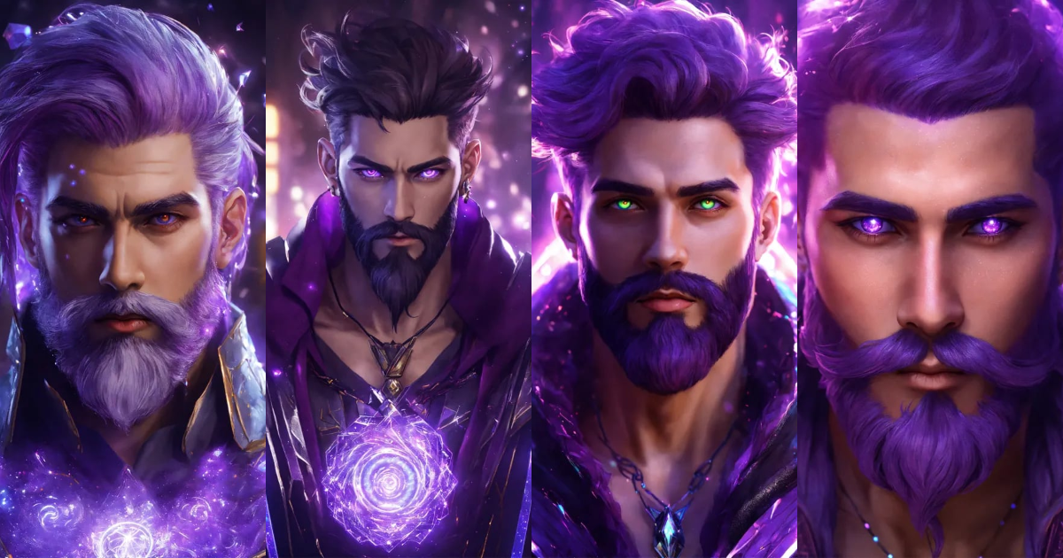 Lexica - "magical trickster god", purple energy bolts, purple sparkles ...