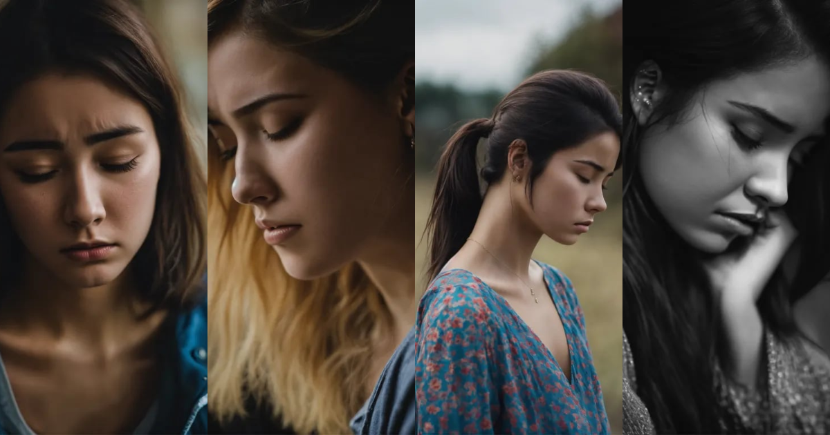 Lexica - A young woman with her head down with a sad expression