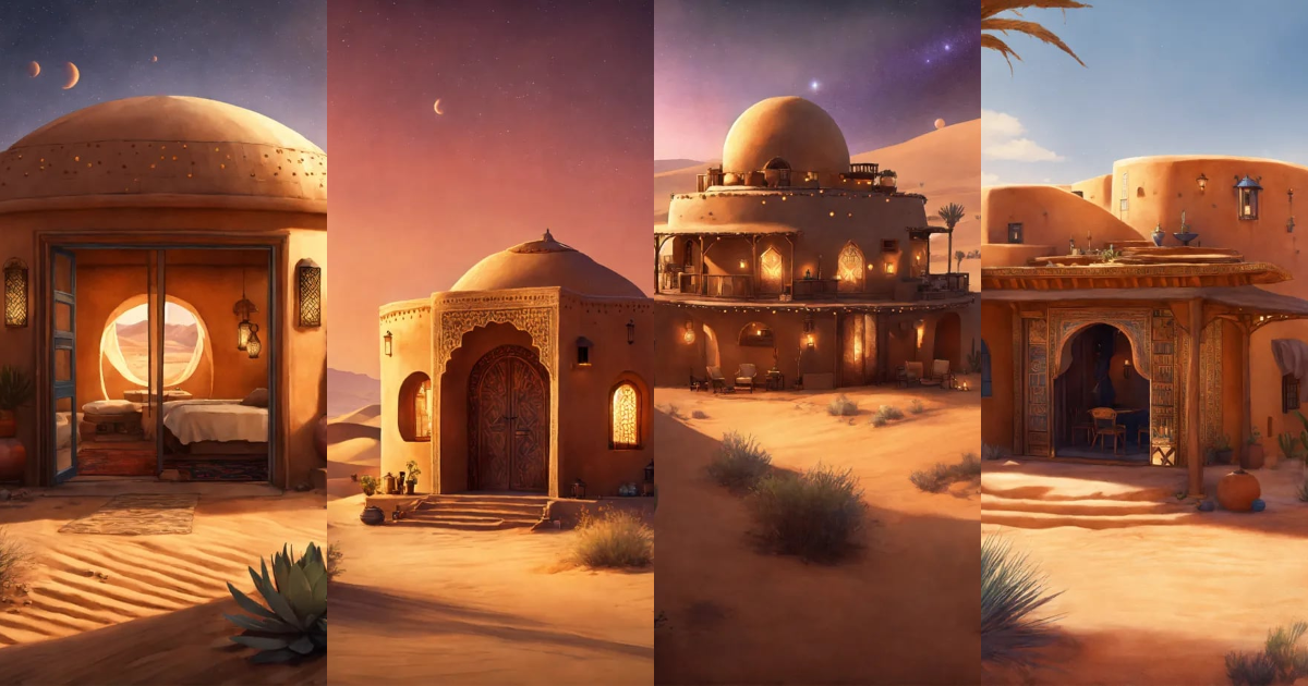 Lexica - Concept art of a large desert home, jakku, desert, flat roof ...