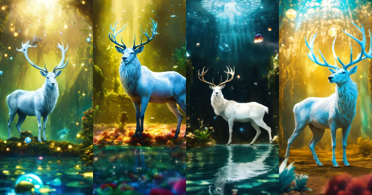 Lexica - Underwater long exposure photography, a giant white elk flying ...