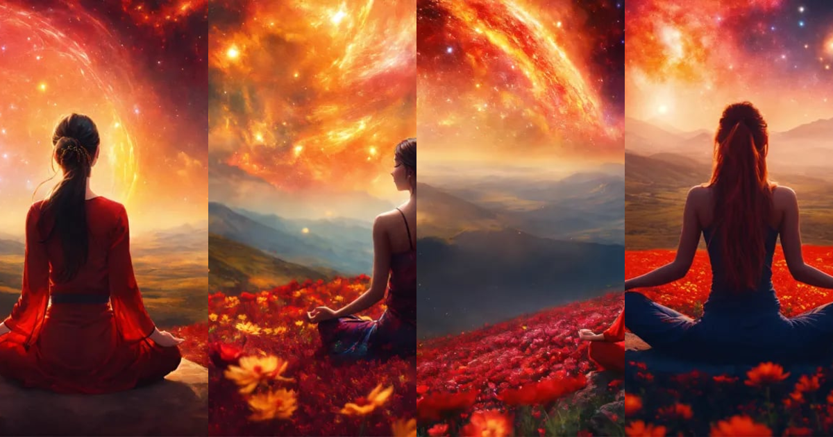 Lexica - Beautiful woman in Meditation posture, mountain, a vast field ...