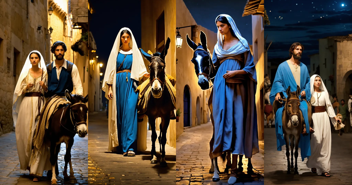Lexica - At night. The arrival of saint Joseph (walking) and the virgin ...